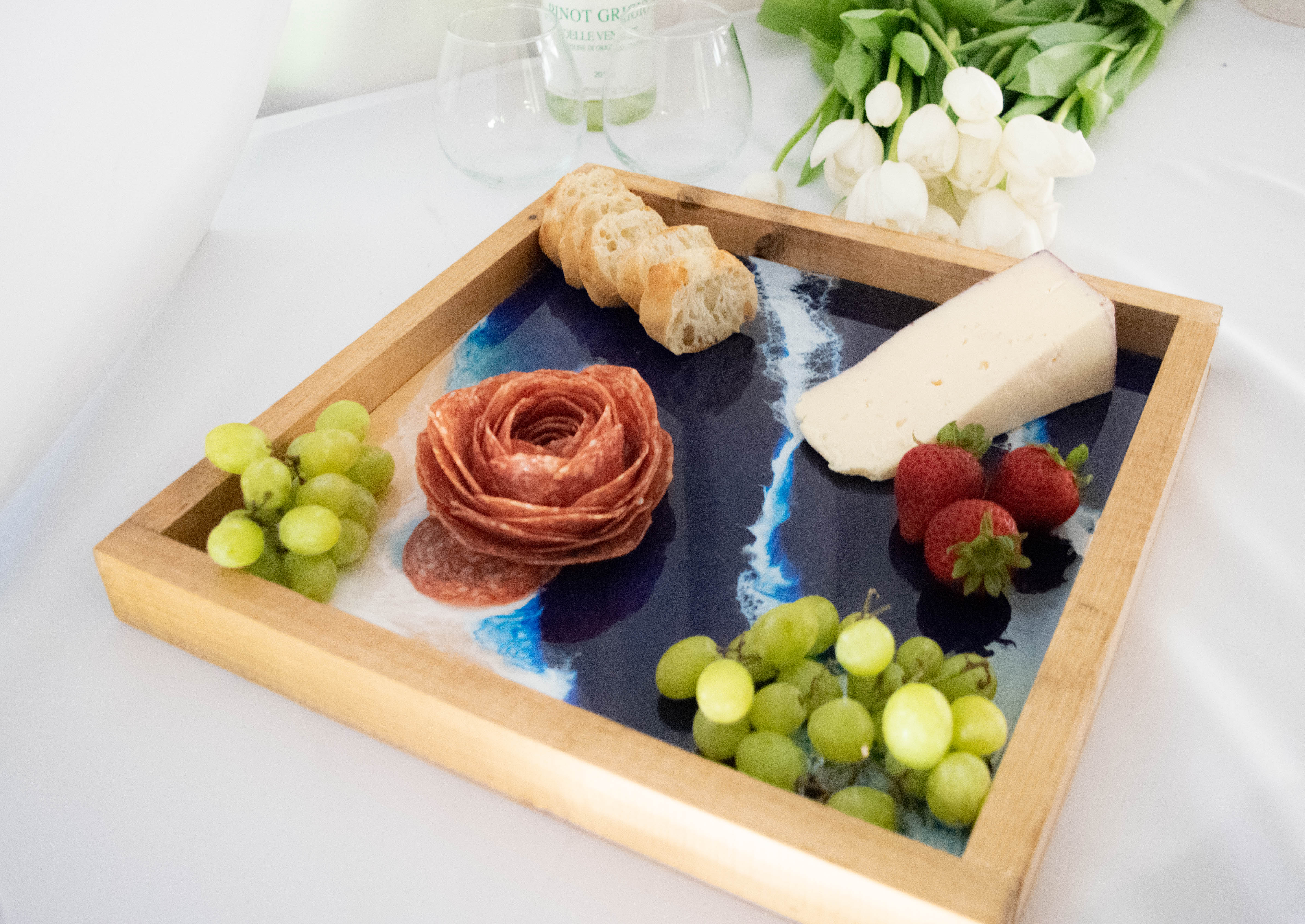 Ocean Inspired Resin Charcuterie Board, Serving Tray - Schafer Art Studio