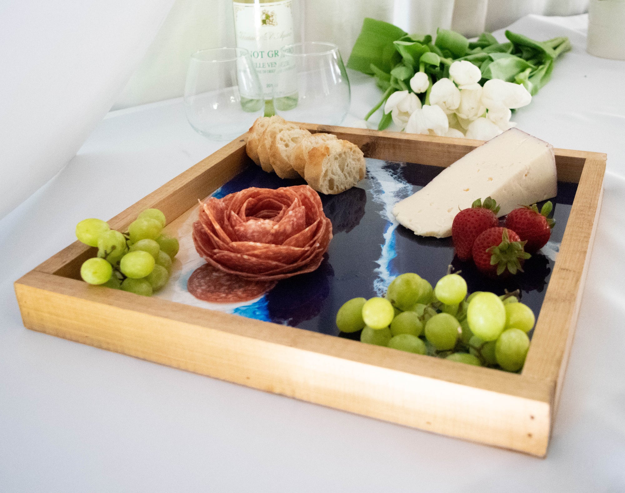Ocean Inspired Resin Charcuterie Board, Serving Tray - Schafer Art Studio