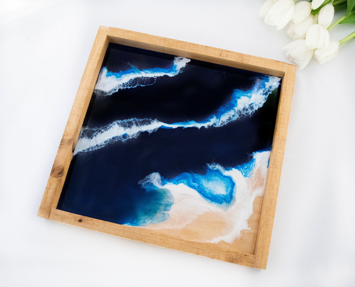 Ocean Inspired Resin Charcuterie Board, Serving Tray - Schafer Art Studio
